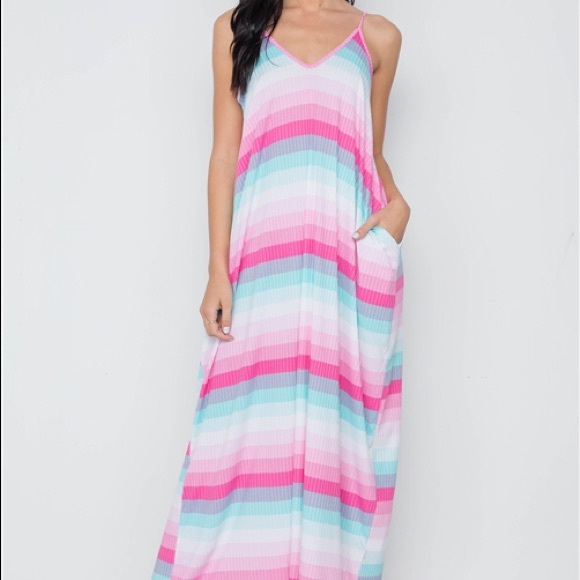 Dresses | Lekisha Pink Multi Stripe Cami Maxi Dress | Poshmark